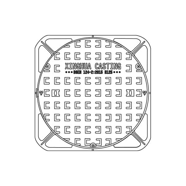 Φ600(mm) Square to Round Manhole Covers,Key Holes,Black Coated
