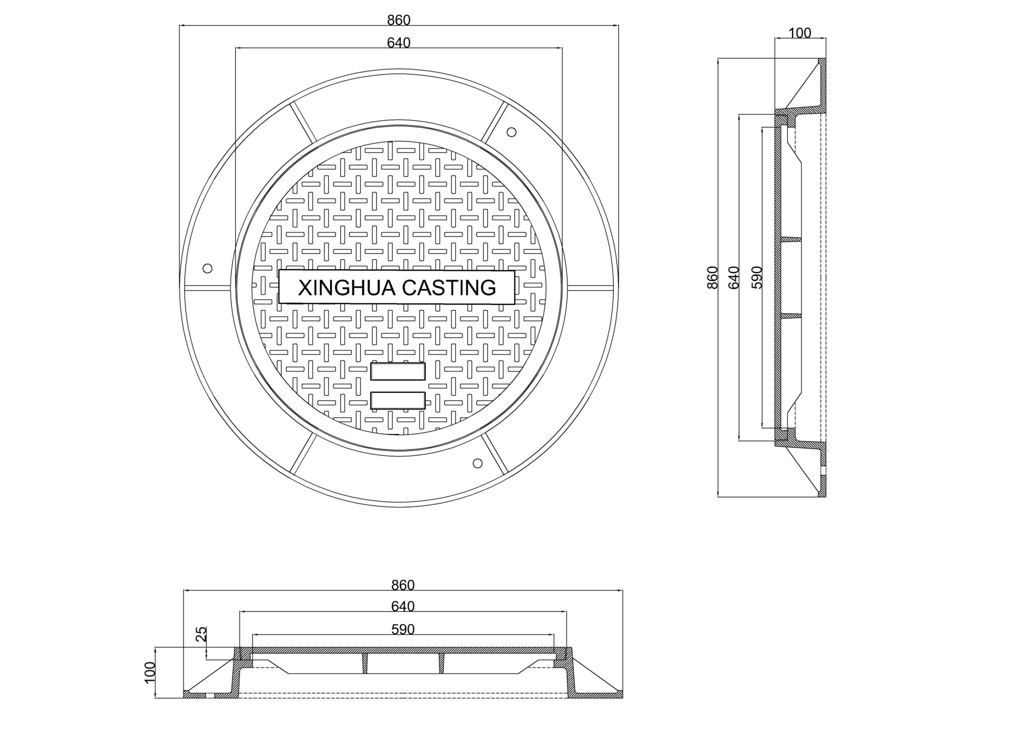 Φ640(mm)Round Manhole Cover,Hex Bolting,Bolt-on Frame